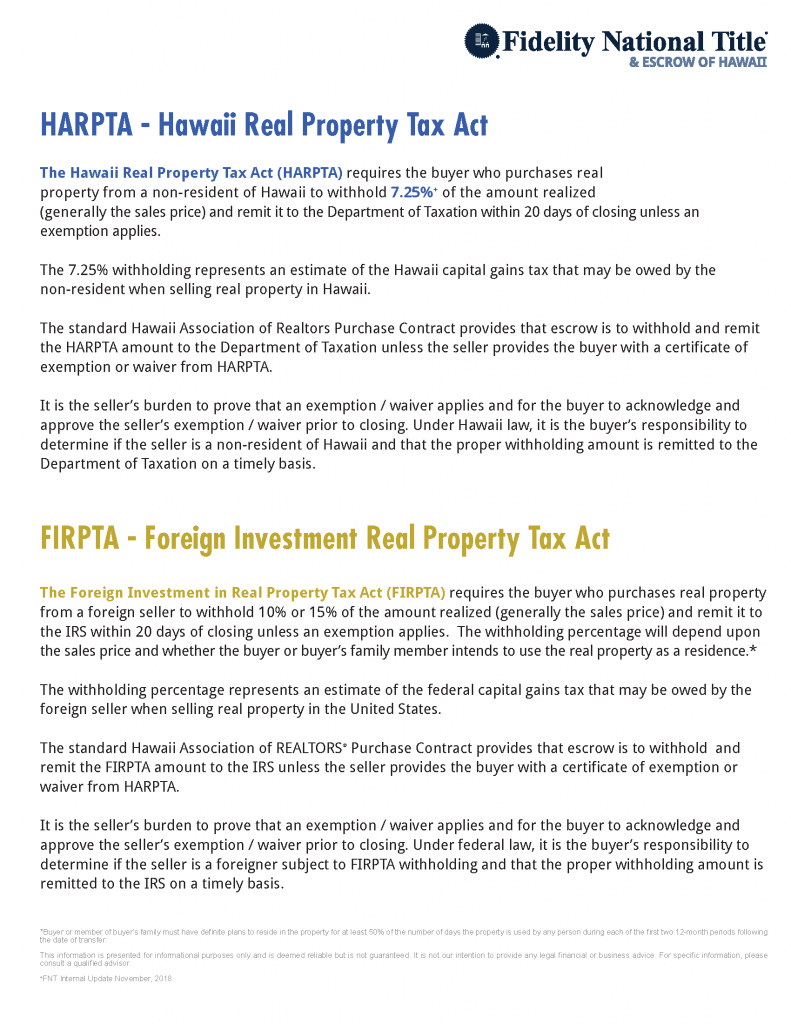 What is HARPTA and FIRPTA? - Kauai Real Estate Search